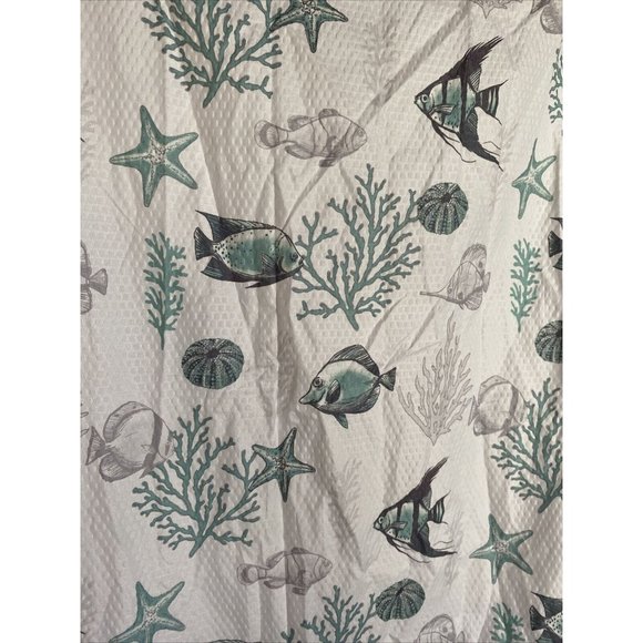 Bath | Shower Curtain Hooks Seaside Starfish Sea Shell Fabric Teal ...